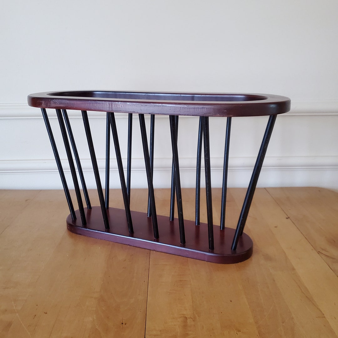 Vintage Mid-century Wooden Magazine Rack With Spindles, Danish Modern ...