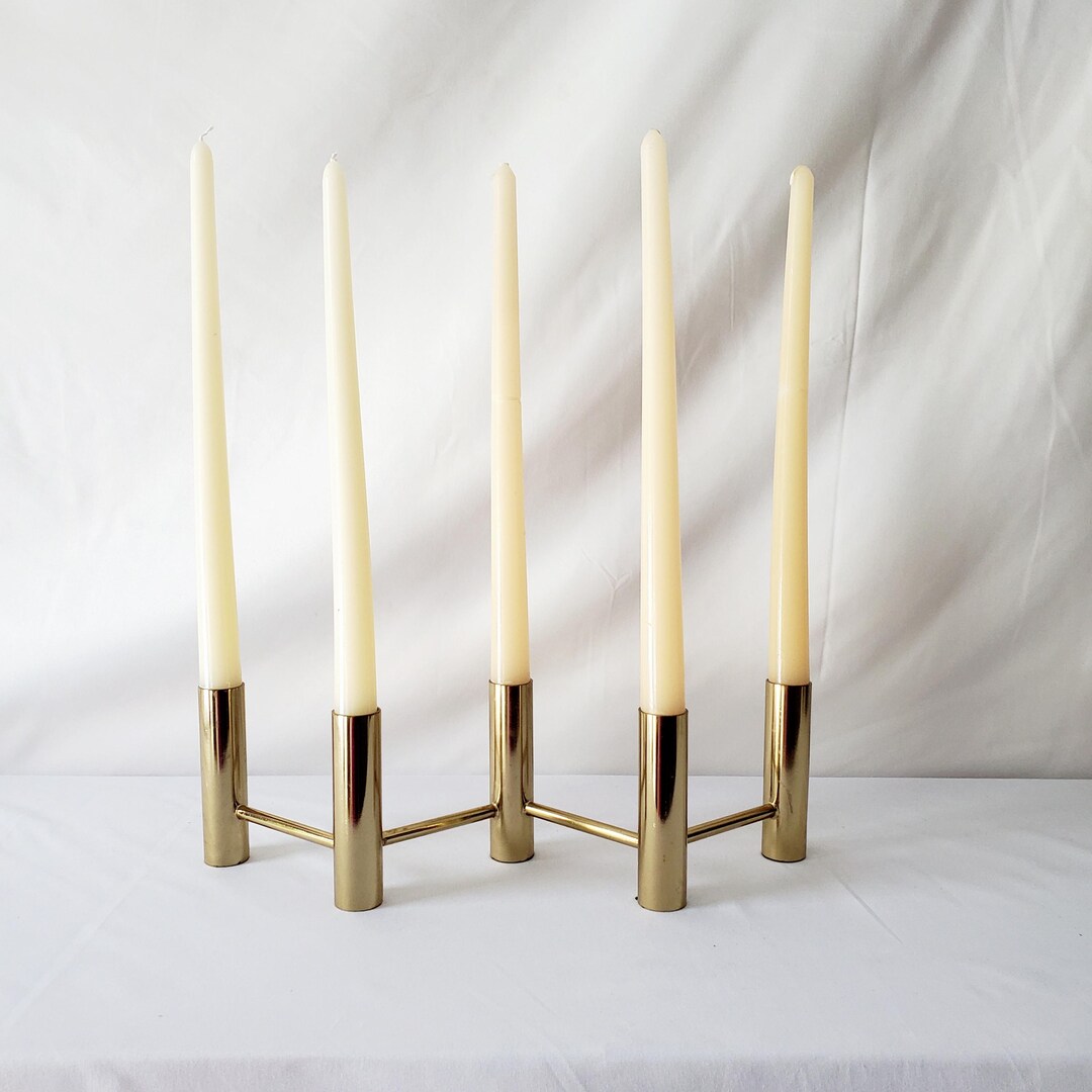 Mid Century Modern Brass Candelabra, 5 Candle Candelabra, Tubular ...