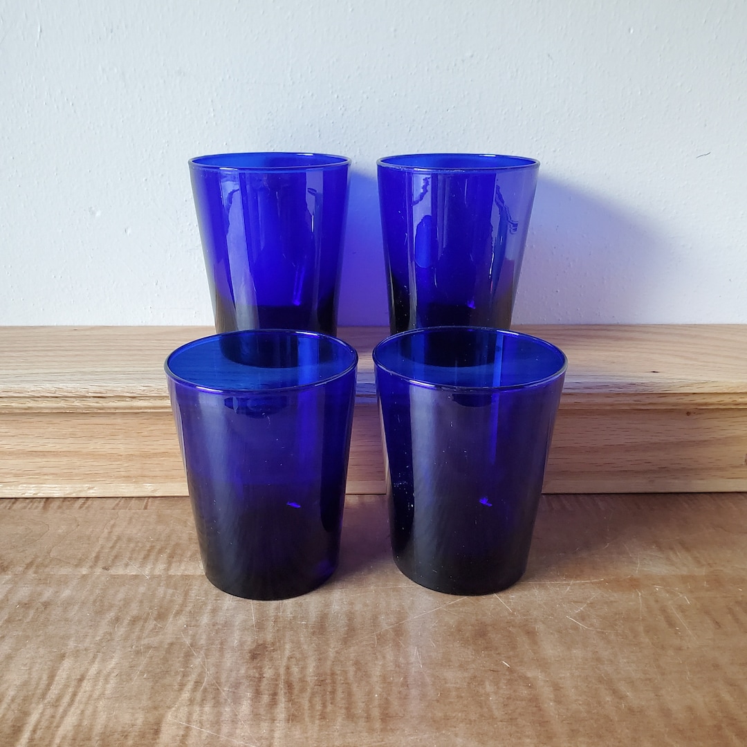 Vintage Libbey Glassware, Cobalt Blue Double Old Fashioned Barware, Set ...