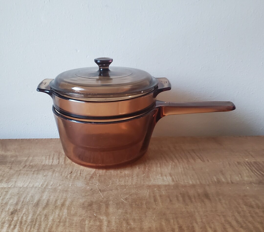Vintage Corning Visions Amber Brown V 15 B Pan And Double Boiler Insert With Lid Etsy