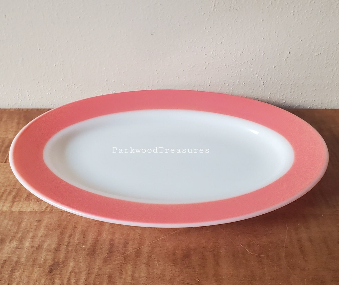 Vintage Pyrex Pink Steak Plate Wide Stripe Pink Restaurant Ware Corning ...