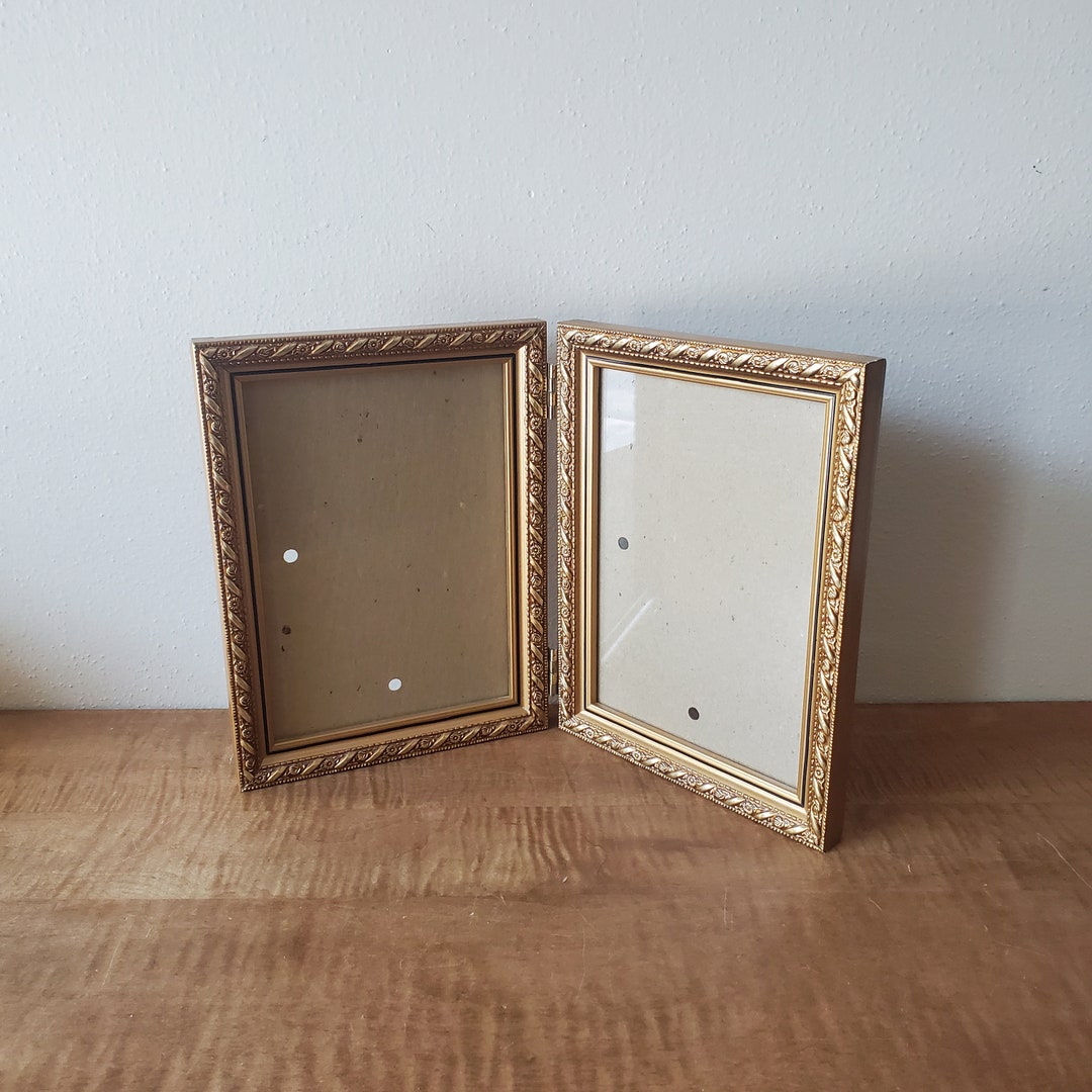 Vintage Bifold Double Hinged Gold Picture Frames, 5" X 7" Gold Gilded ...