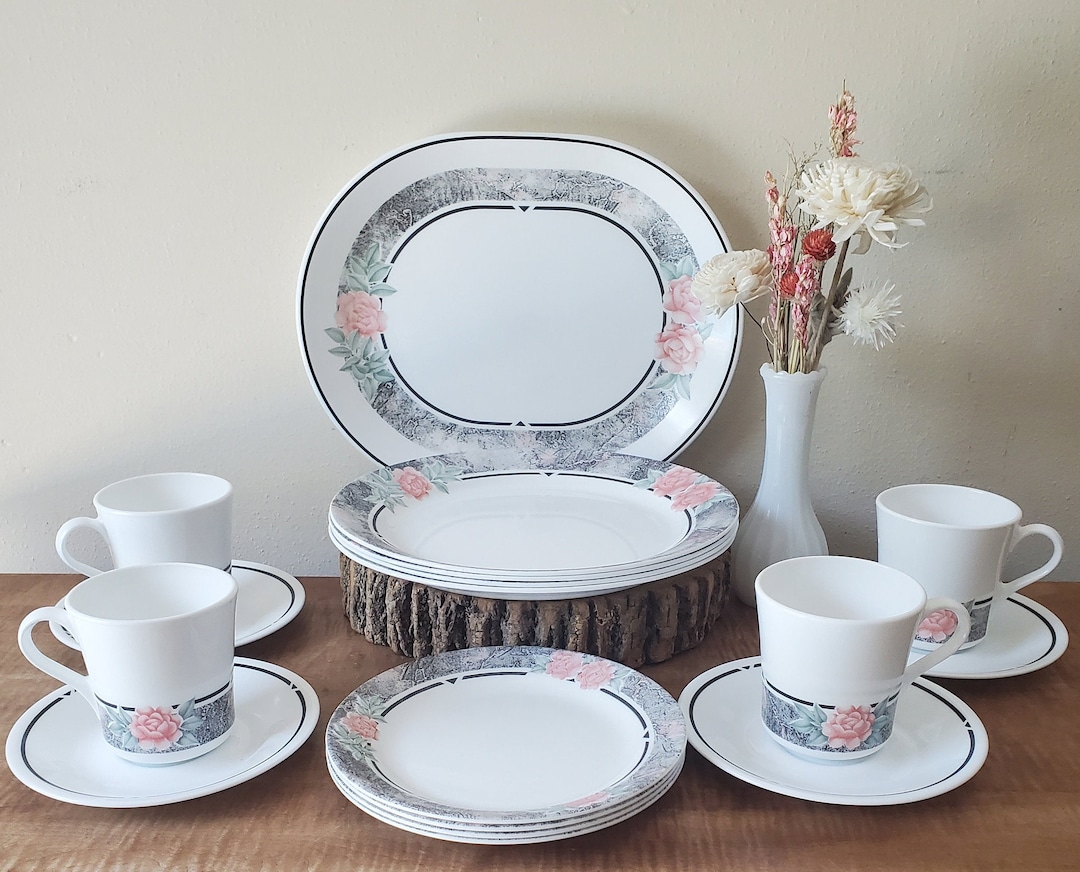 Corelle Silk and Roses Vintage Corelle Dinnerware 17 Piece Set for 4 ...