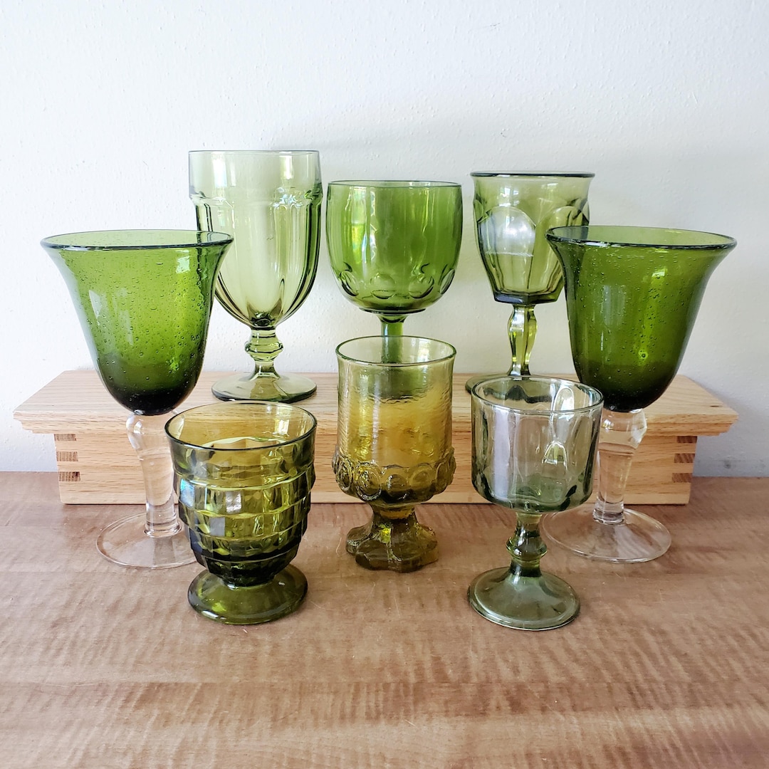Vintage Mismatched Green Goblets, Colored Goblets, Mix and Match 8 Wine ...