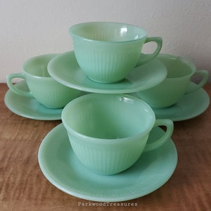 Vintage Fire King Jadeite Dinnerware Set: Jane Ray Green Dishes for 4 ...