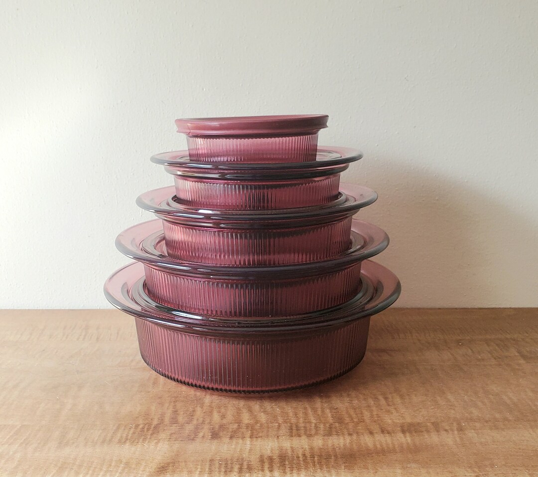 Vintage Pyrex Visions Cranberry Casserole Set 5 Casseroles + 5 Lids ...