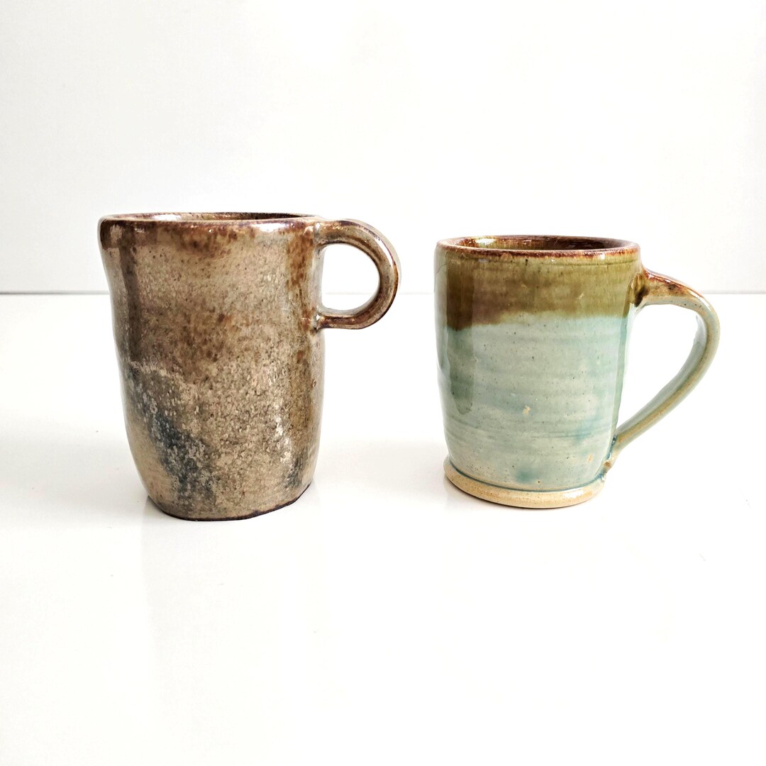Handmade Stoneware Mugs: Rust & Sea Blue Studio Pottery (pair) - Etsy