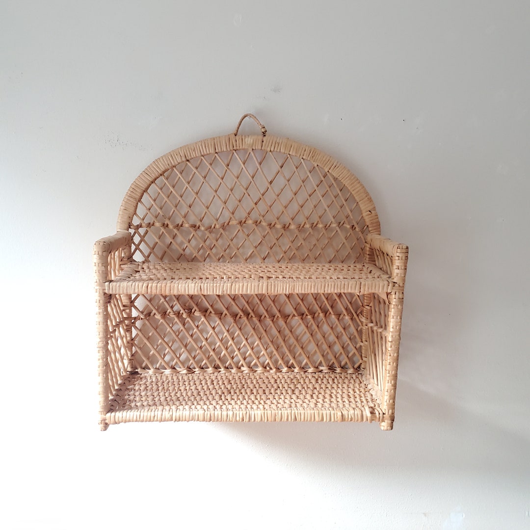 Vintage Woven Wicker Wall Shelving Natural Wicker Hanging Shelf ...