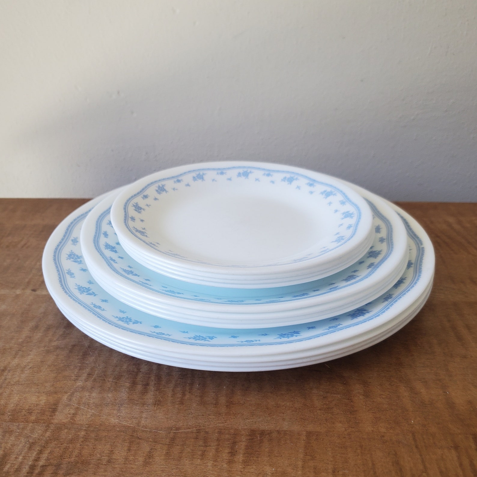 Vintage Corelle Morning Blue Dinnerware: 21 Piece Set for 4 Guests - Etsy