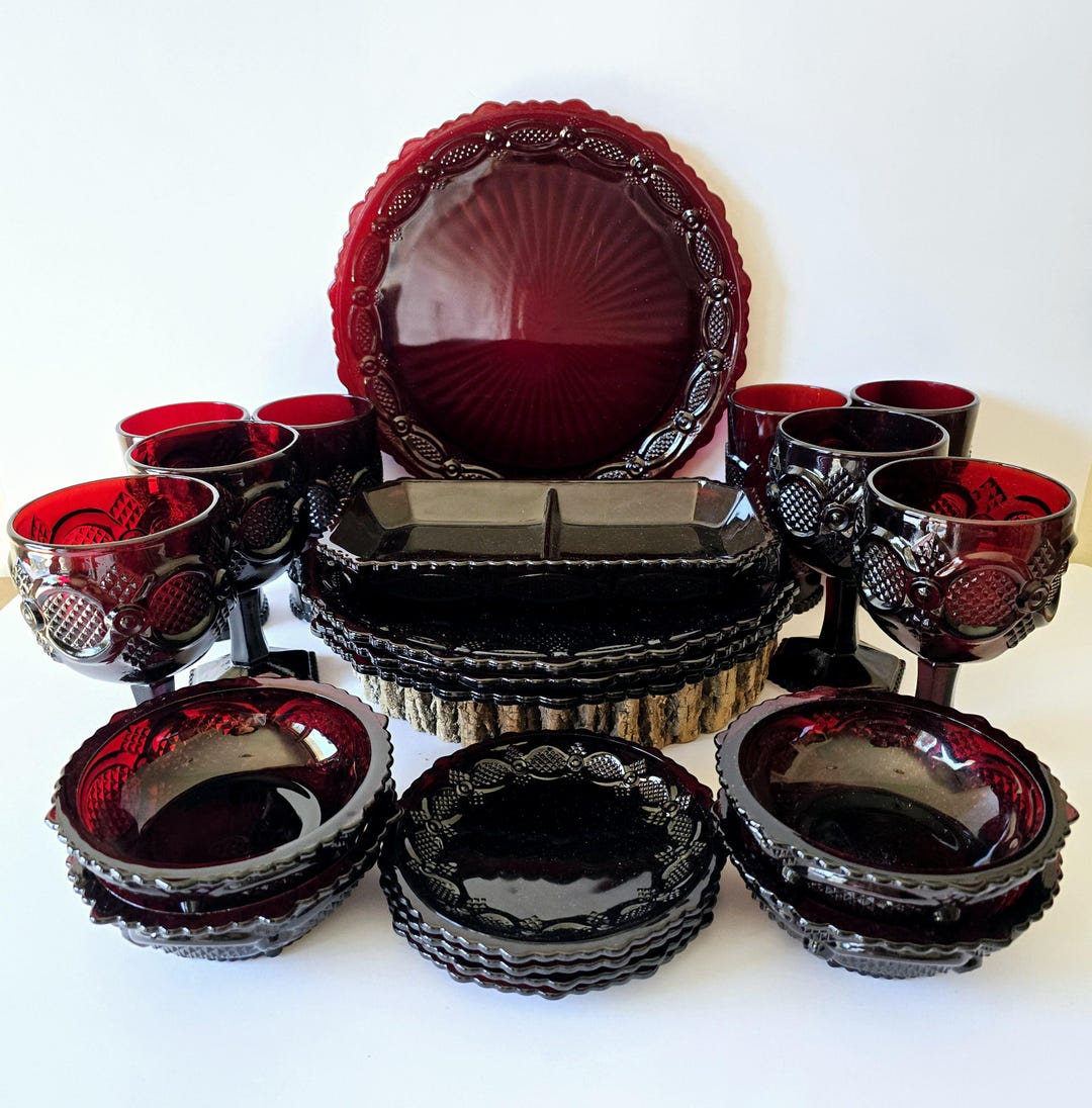 Avon Cape Cod Ruby Red Glass Dishes Vintage 1876 Cape Cod Cups Bowls ...