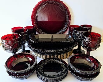 Avon Cape Cod 1876 Collection Vintage Dinnerware Ruby Red Glassware ...