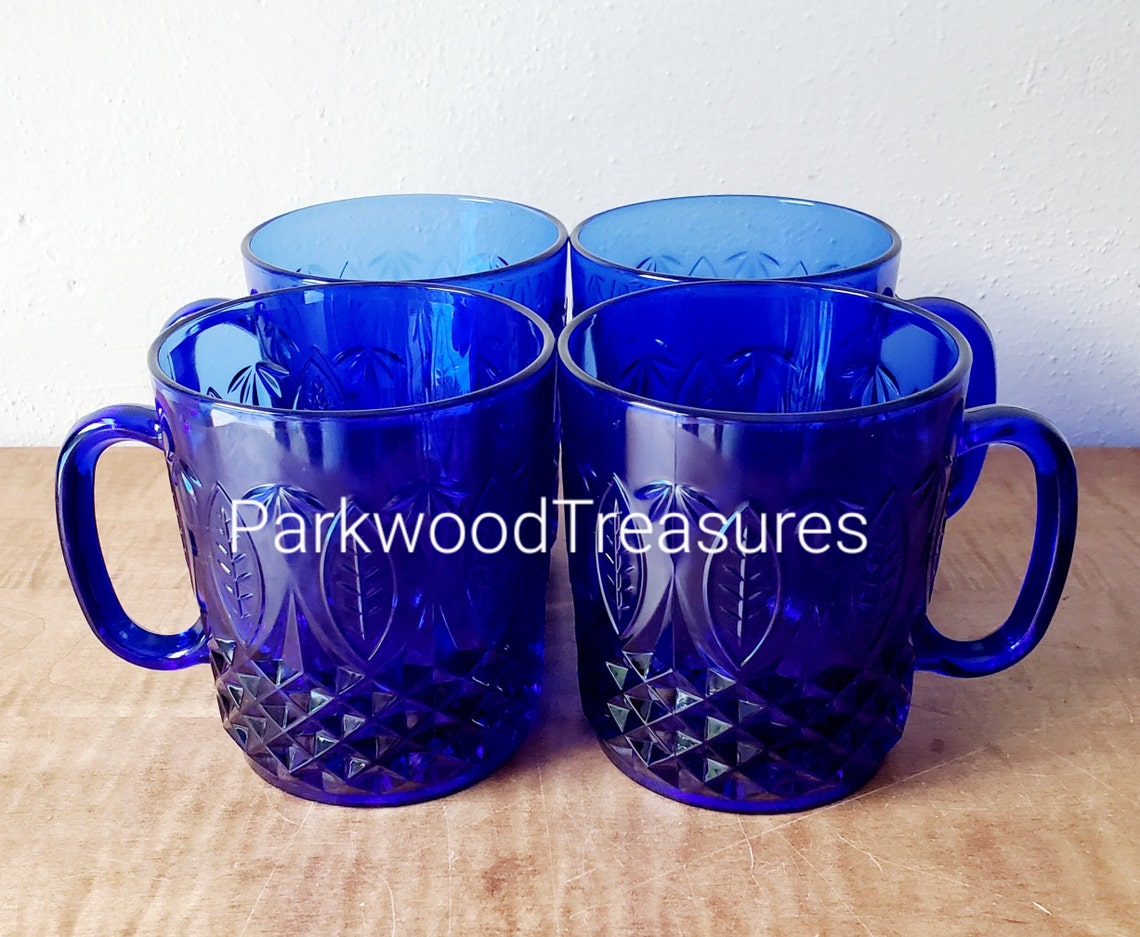 Vintage Avon Royal Sapphire Dinnerware Set: Cobalt Blue Glass, 4 Guests ...