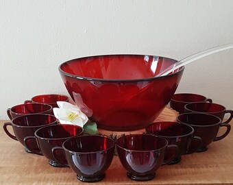 Red Punch Bowl - Etsy