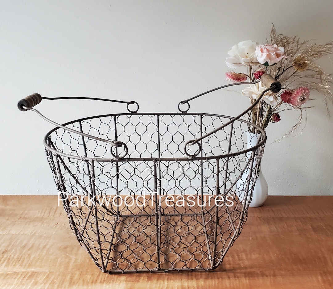 Antique French Wire Basket, Vintage Wire Storage Basket, Large Metal ...