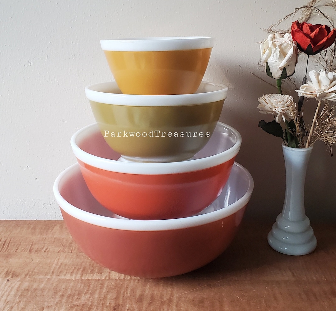 Vintage Pyrex Americana Early American Fall Colors Mixing Bowls Pyrex ...