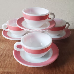 Vintage Pyrex Pink Dinnerware Set Wide Stripe Pink Restaurant Ware ...
