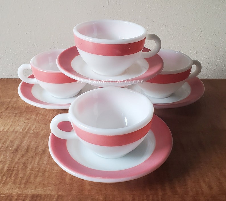 Vintage Pyrex Pink Dinnerware Set Wide Stripe Pink Restaurant - Etsy