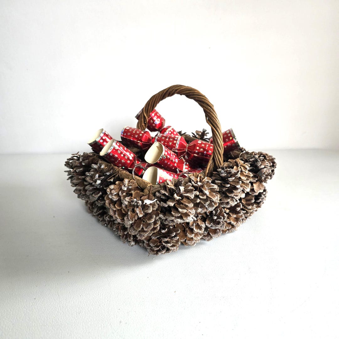 Vintage Pine Cone Basket/ Handmade Folk Art - Etsy