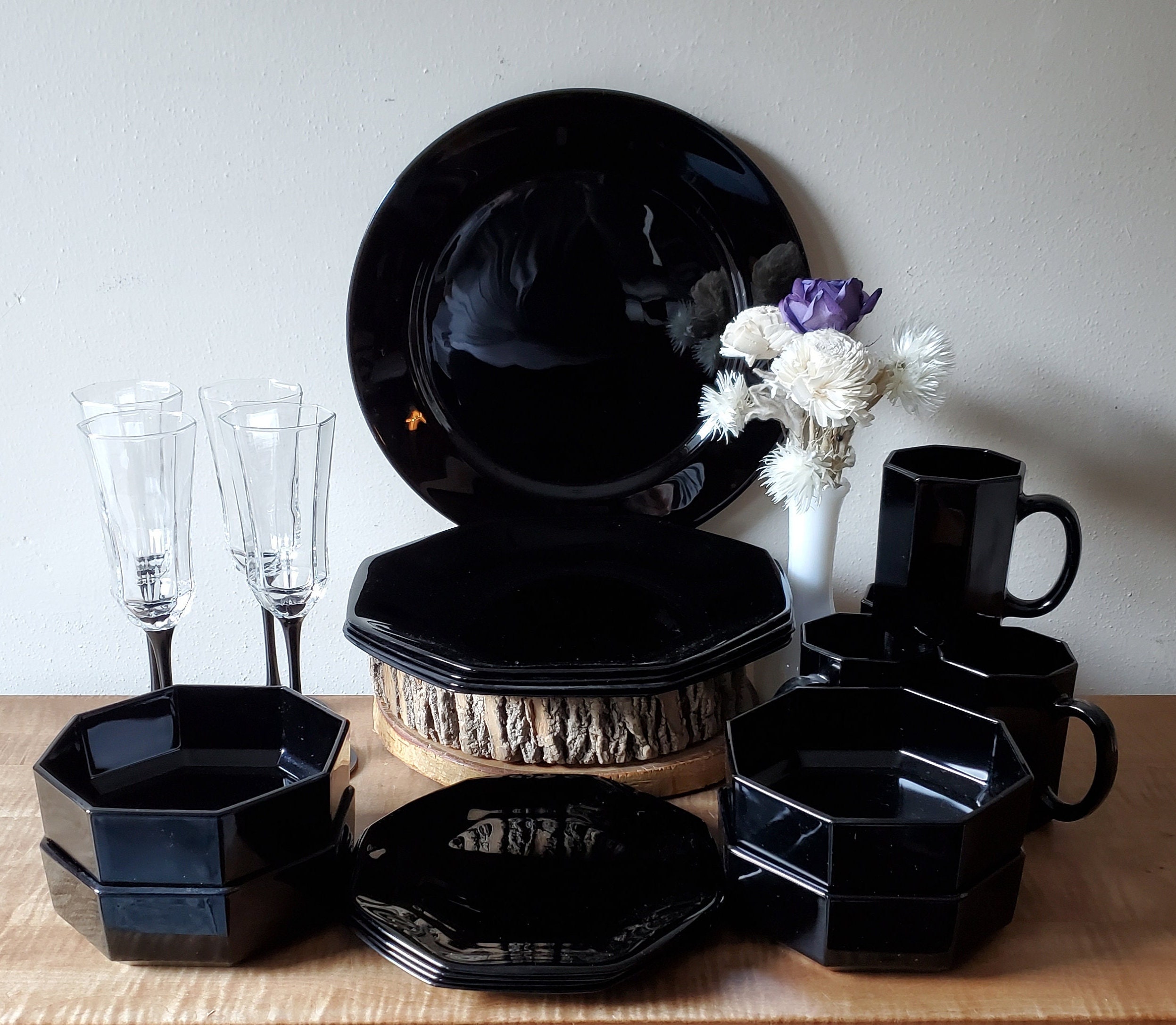 Vintage Arcoroc Octime Black Dinnerware 21 Piece Set for 4 - Etsy