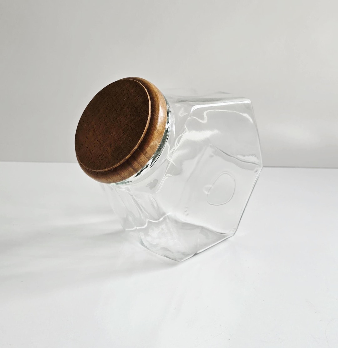 Vintage Glass Canister, Libbey Slant Storage Jars With Beautiful Wood ...