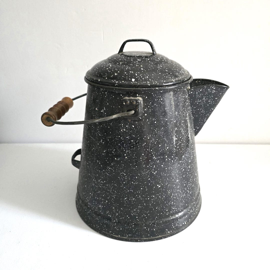 Vintage Graniteware Enamel Kettle: Speckled Cowboy Coffee Pot /details ...