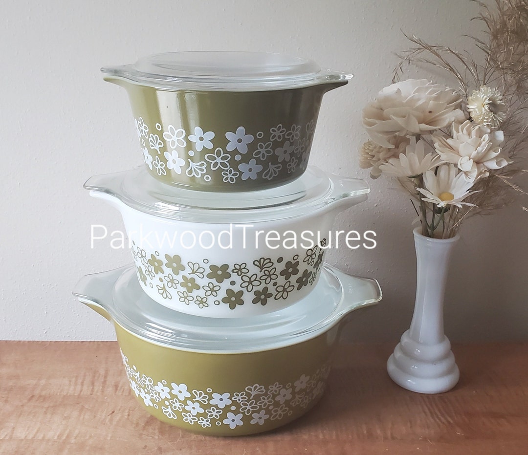 Vintage Pyrex Spring Blossom Casserole Set, Crazy Daisy Casserole ...