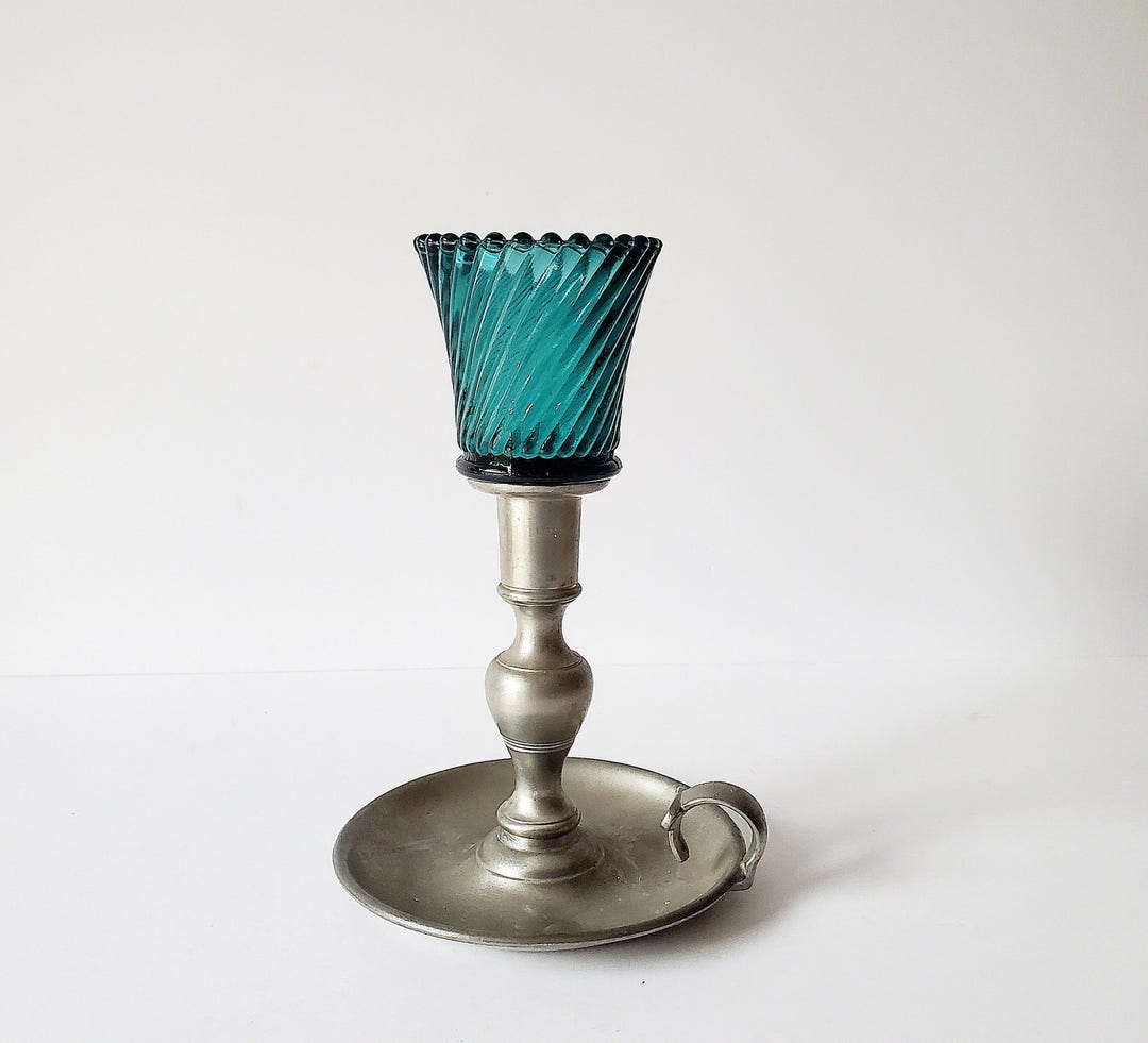 Pewter Chamberstick Vintage Finger Loop Chamberstick With Glass Votive ...