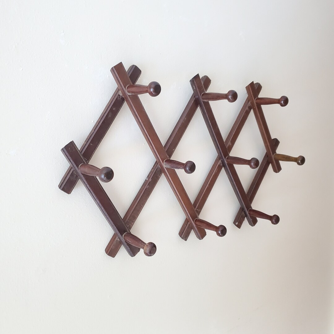 Vintage Expandable Peg Rack Wood Accordion Rack Entryway Organization ...