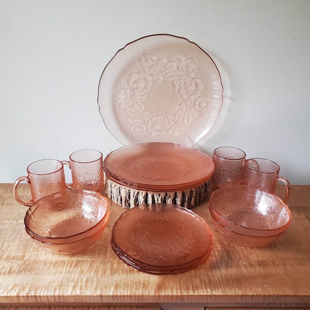 Vintage Arcoroc Rosaline Pink Floral Dinnerware Set - 17 Piece - Etsy