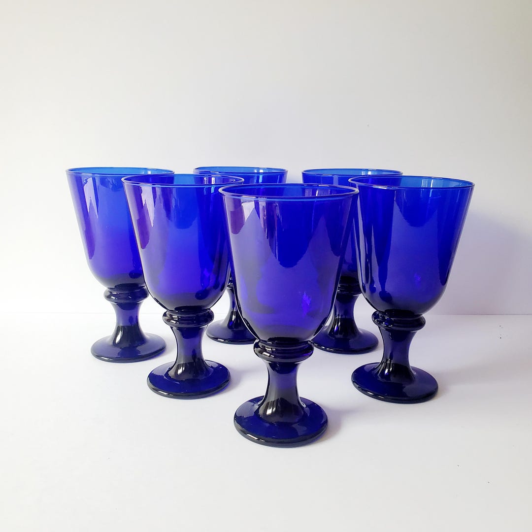 Cobalt Blue Flair Water Glasses 6 Vintage Libbey Large Cobalt Blue ...