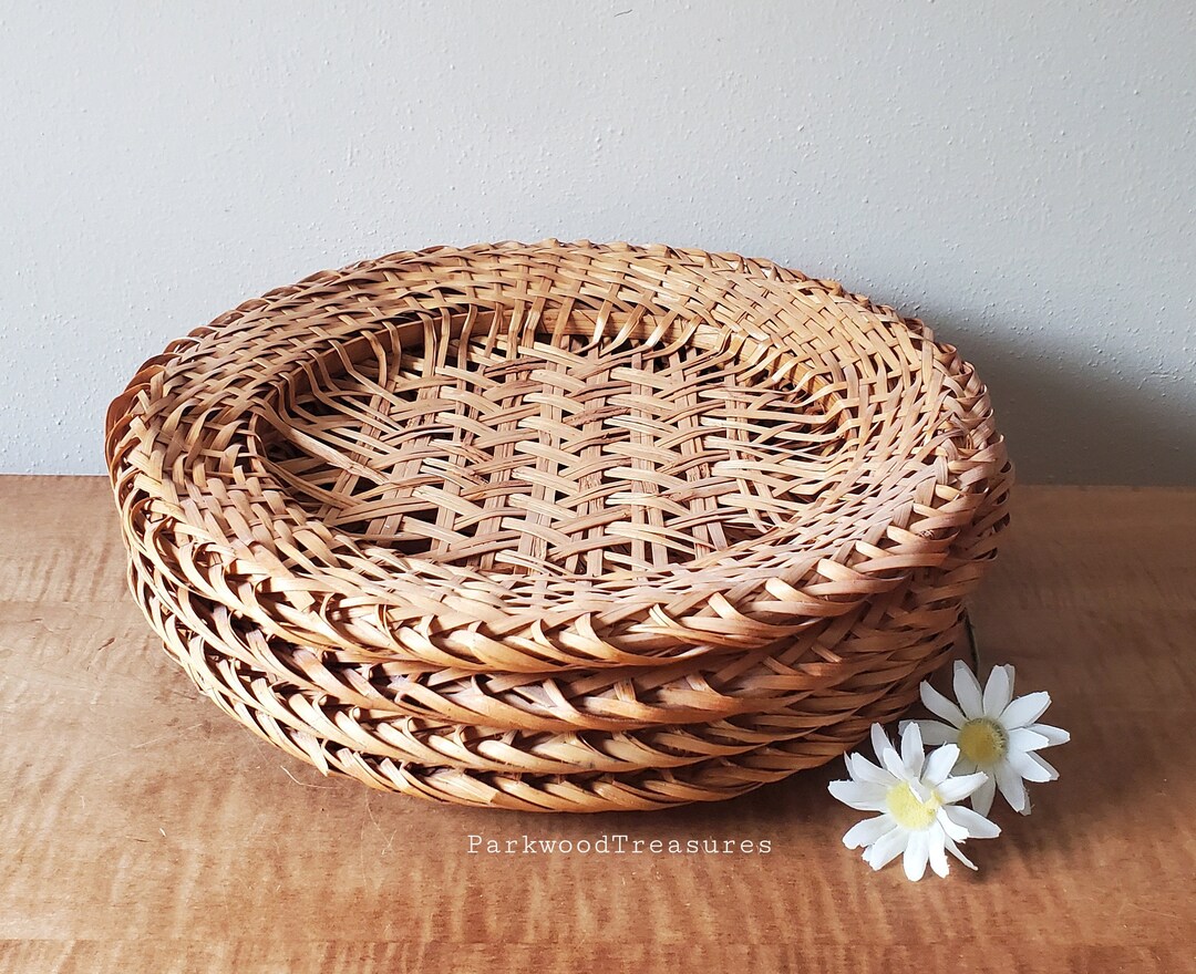Vintage Wicker Paper Plate Basket Holders 4 Rattan Plate Chargers Wall ...