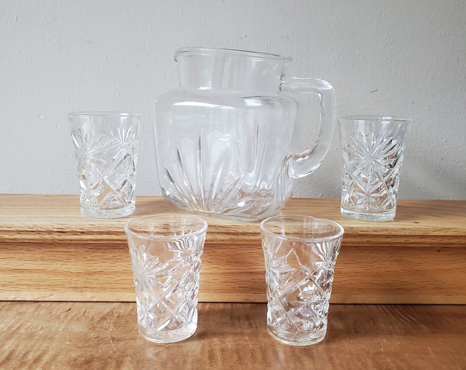 Vintage Iris & Herringbone Pitcher and Glassware Jeannette Glass Company - Etsy