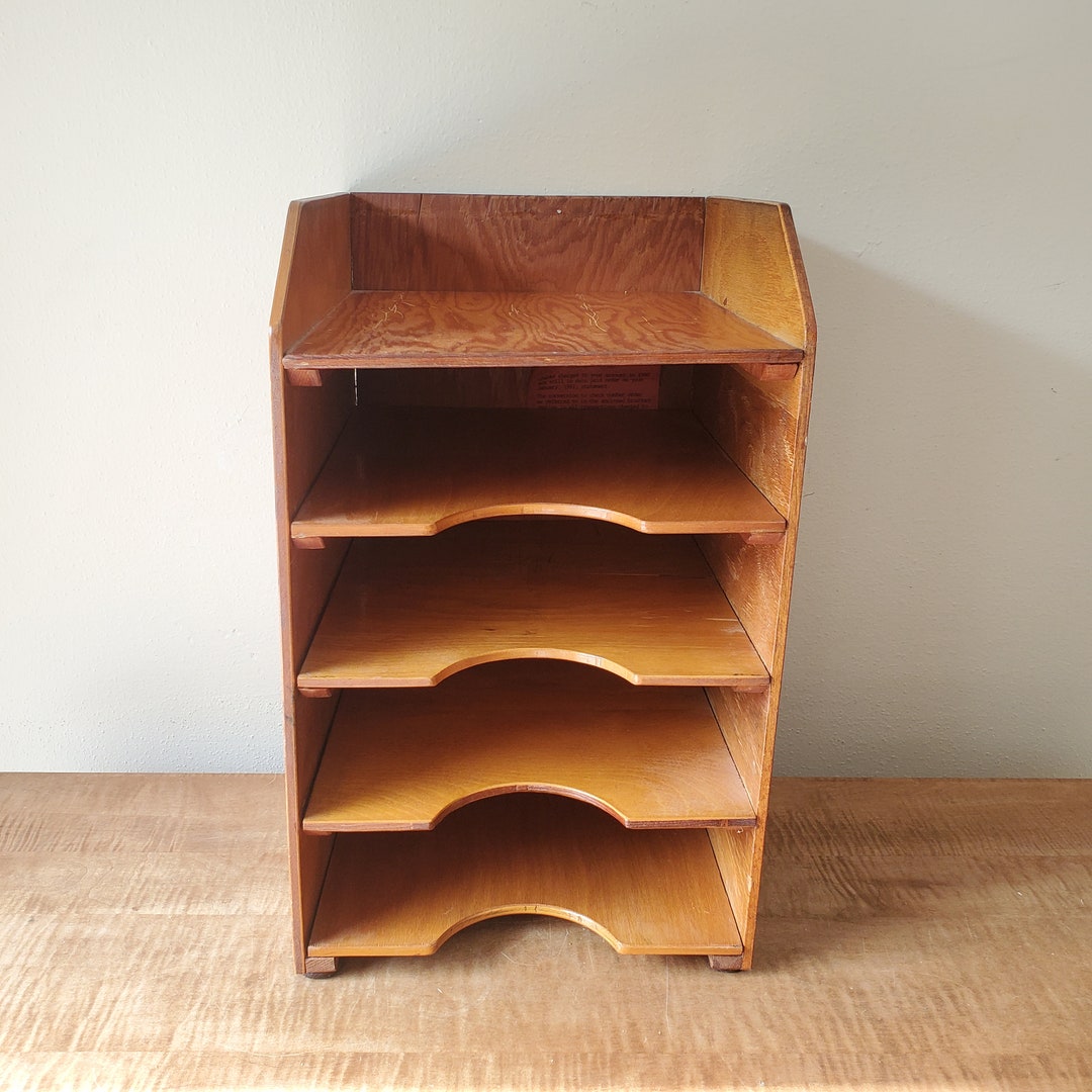 Vintage Office File, Wood Paper Trays, Desk Storage, Desk Caddy ...