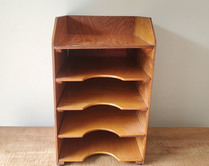 Vintage Office File, Wood Paper Trays, Desk Storage, Desk Caddy ...