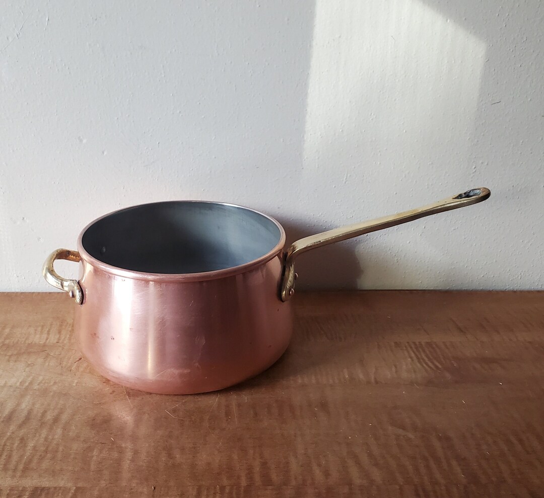 Copper Pot 2 1/2 Quart Vintage Copper Pot With Brass Handles Portugal ...