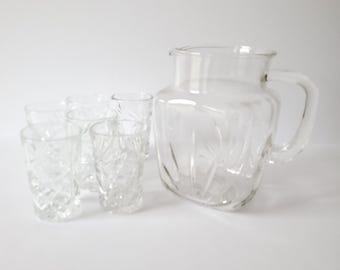 Vintage Iris & Herringbone Pitcher and Glassware Jeannette Glass Company - Etsy