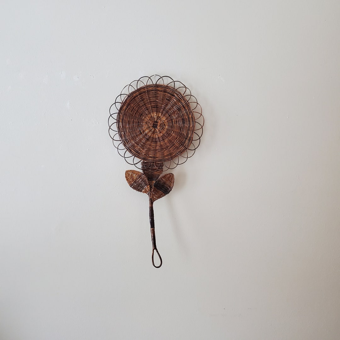 Vintage Wicker Rattan Flower Wall Decor, Flat Rattan Wall Art, Rattan ...