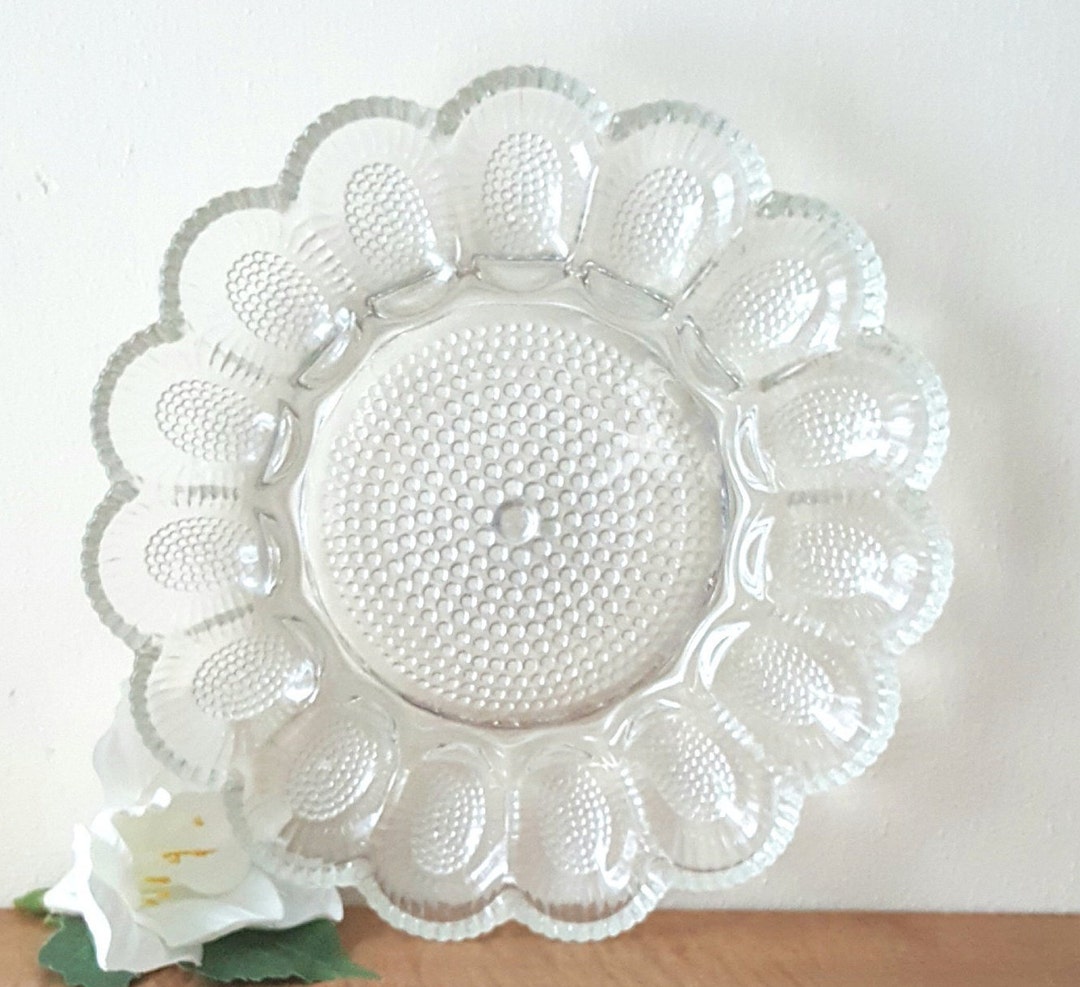 Vintage Glass Egg Plate Deviled Egg Platter /details in Description - Etsy