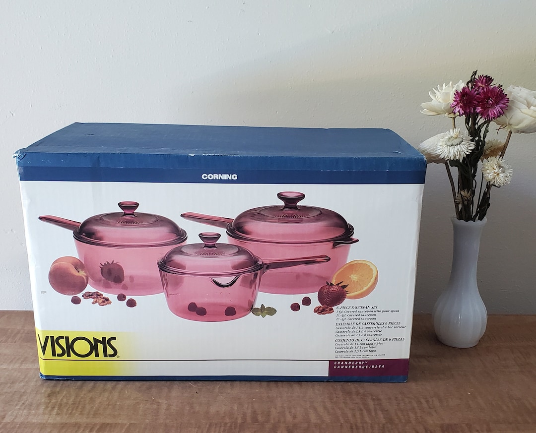 Vintage Visions Cookware, Cranberry Pyrex Visions Pans, 6 Piece Set ...