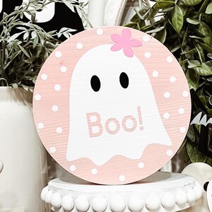 Cute Pink Polka Dot Ghost Sign - Charming 5 X 5 Halloween Decoration ...