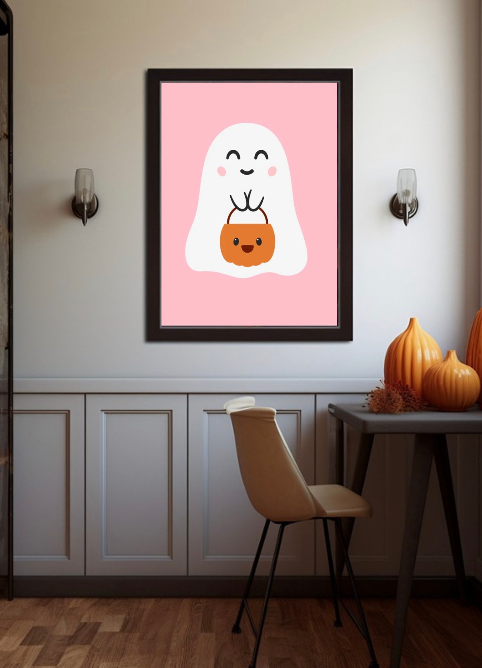 Spooky Pink Halloween Printable - Ghost Wall Decor - Haunted House ...