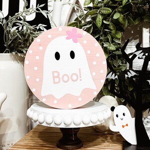 Cute Pink Polka Dot Ghost Sign - Charming 5 X 5 Halloween Decoration ...
