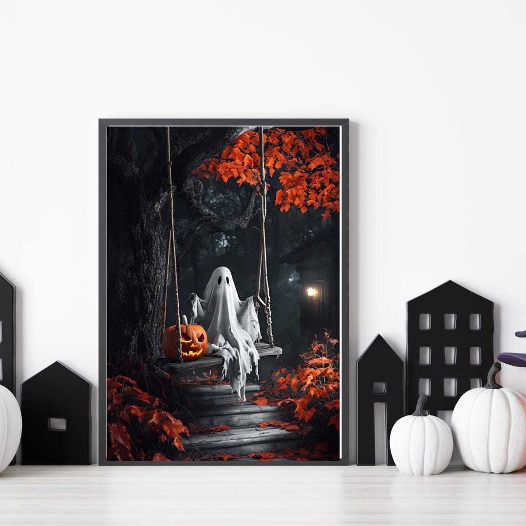 Ghost on a Swing Print, Haunted House Art, Ghost Painting, Ghost Poster ...