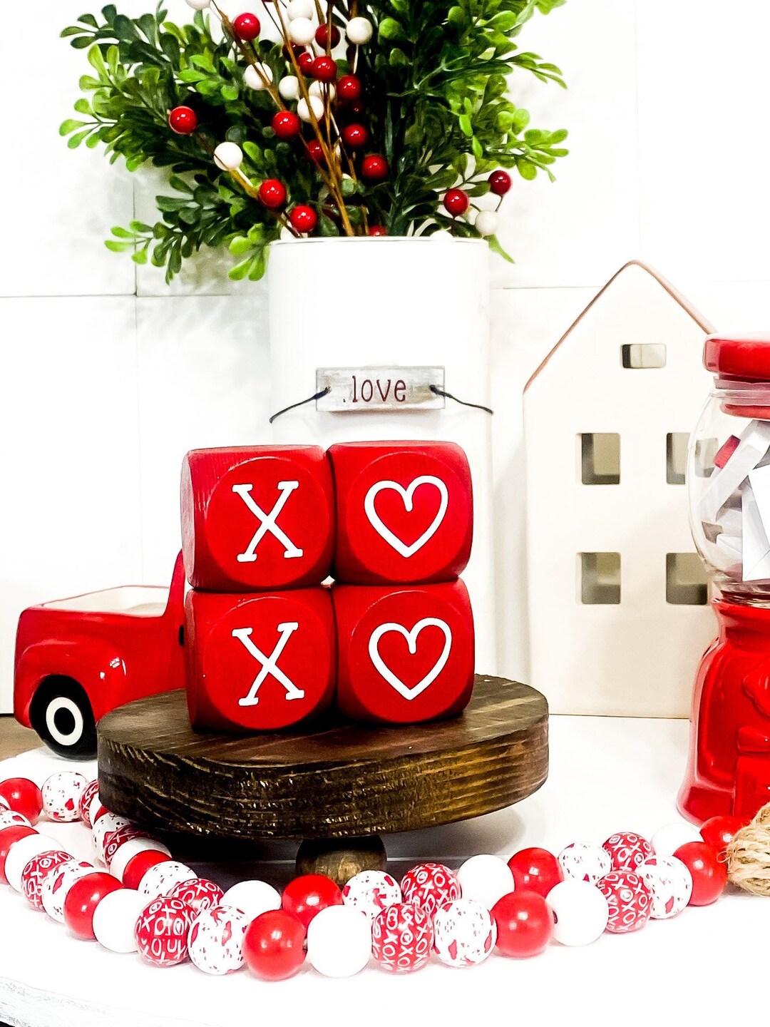 XOXO Red Heart Blocks - Set of 4 - Valentines Day Tiered Tray Decor ...