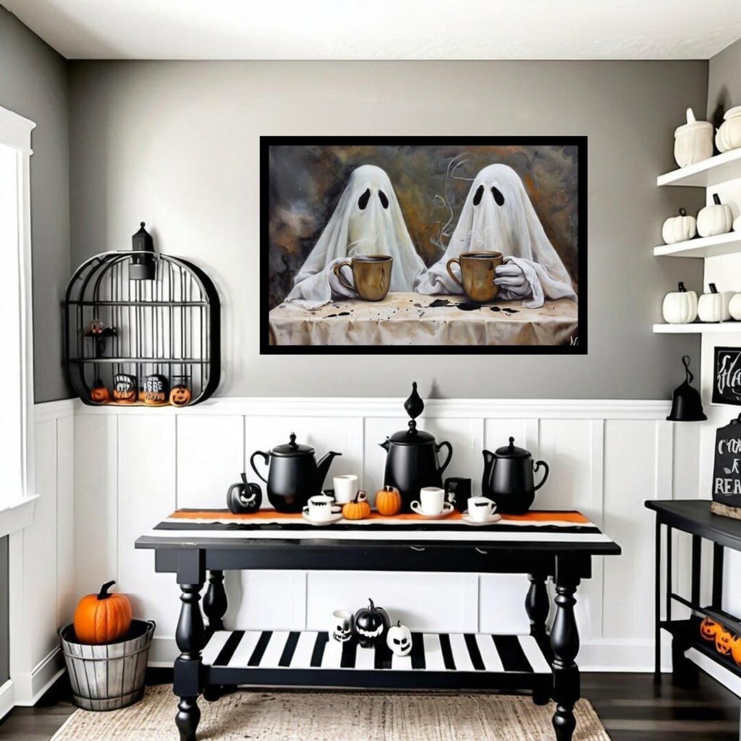 Spooky Ghost Coffee Print, Cute Halloween Wall Art for Coffee Lovers ...