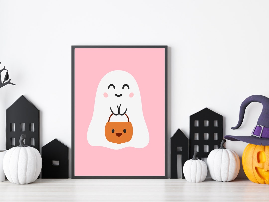 Spooky Pink Halloween Printable - Ghost Wall Decor - Haunted House ...