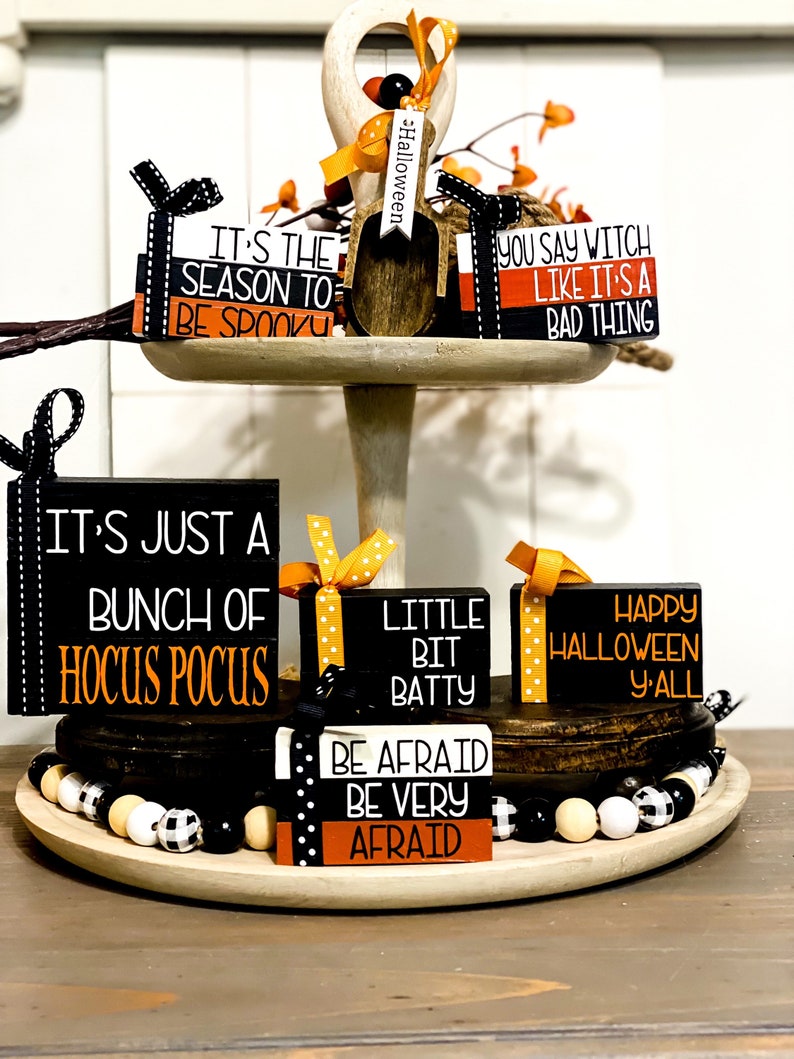 Halloween Spooky Farmhouse Tiered Tray Decor Wood Book - Etsy