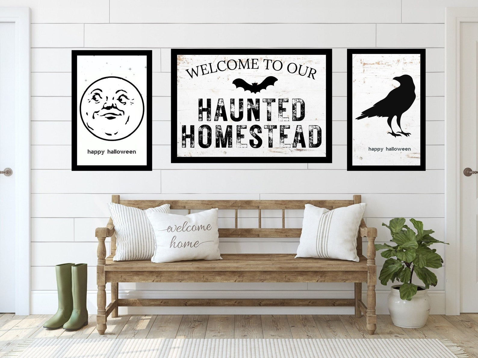 Spooky Halloween Art Set: Farmhouse Style Fall Decor - Haunted House ...