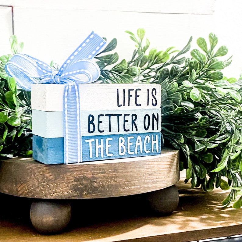 Summer Mini Wood Book Stack Summer Tiered Tray Decor Beach - Etsy