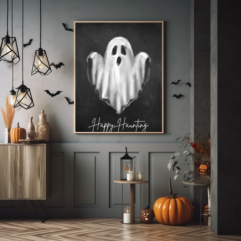 Happy Haunting Ghost Halloween Digital Print - Spooky Art for Haunted ...